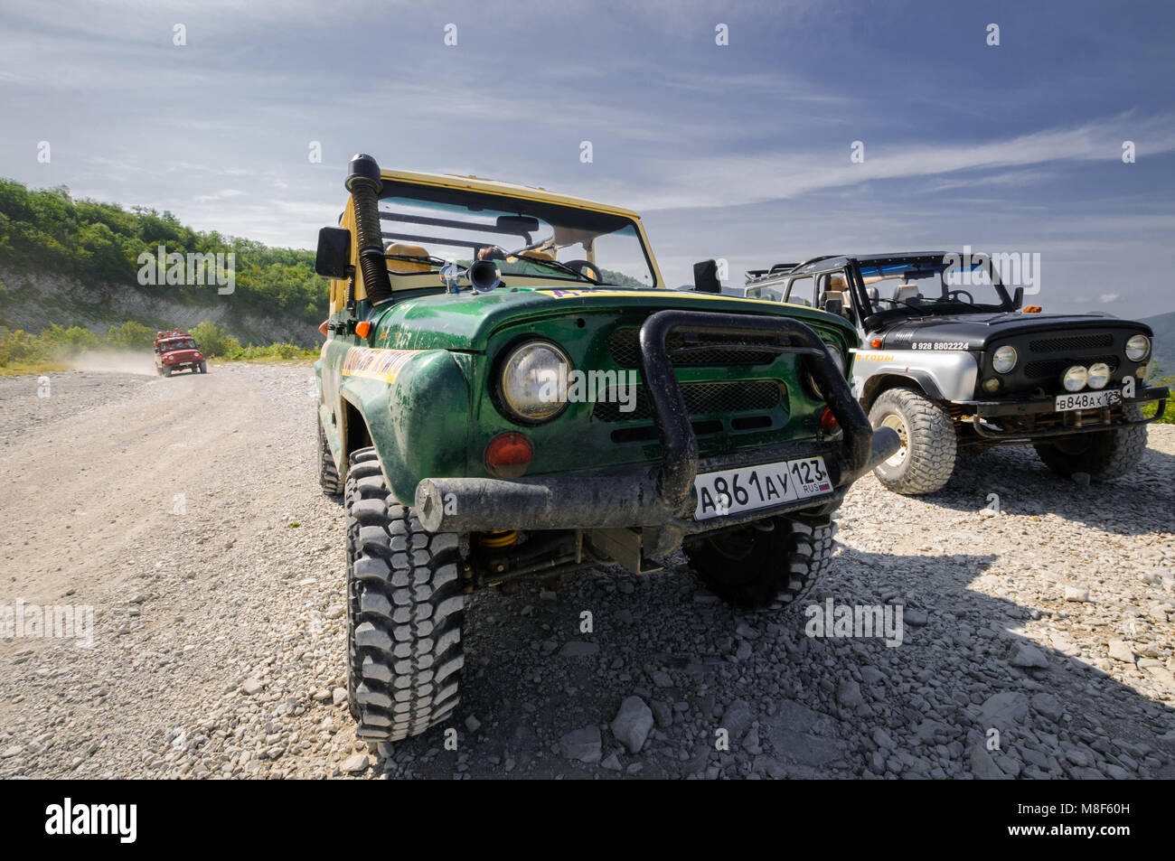 Soviet and Russian suv UAZ in the mountains of the Caucasus Stock Photo ...