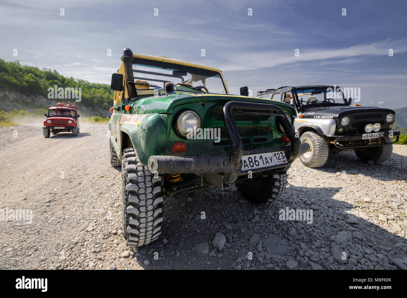 Soviet and Russian suv UAZ in the mountains of the Caucasus Stock Photo ...