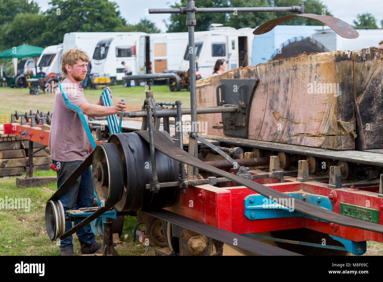 A demonstration of a saw bench driven by a traction engine at the 2017 ...