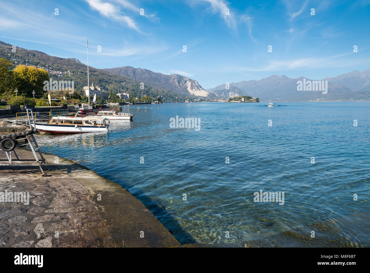 Stresa, Lake Maggiore, Italy. Lakeside of Stresa, in the middle, the ...