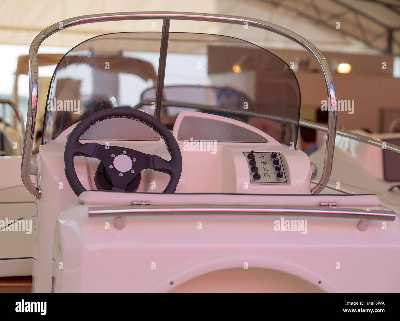 Instrument panel and steering wheel of a motor boat cockpit (yacht ...