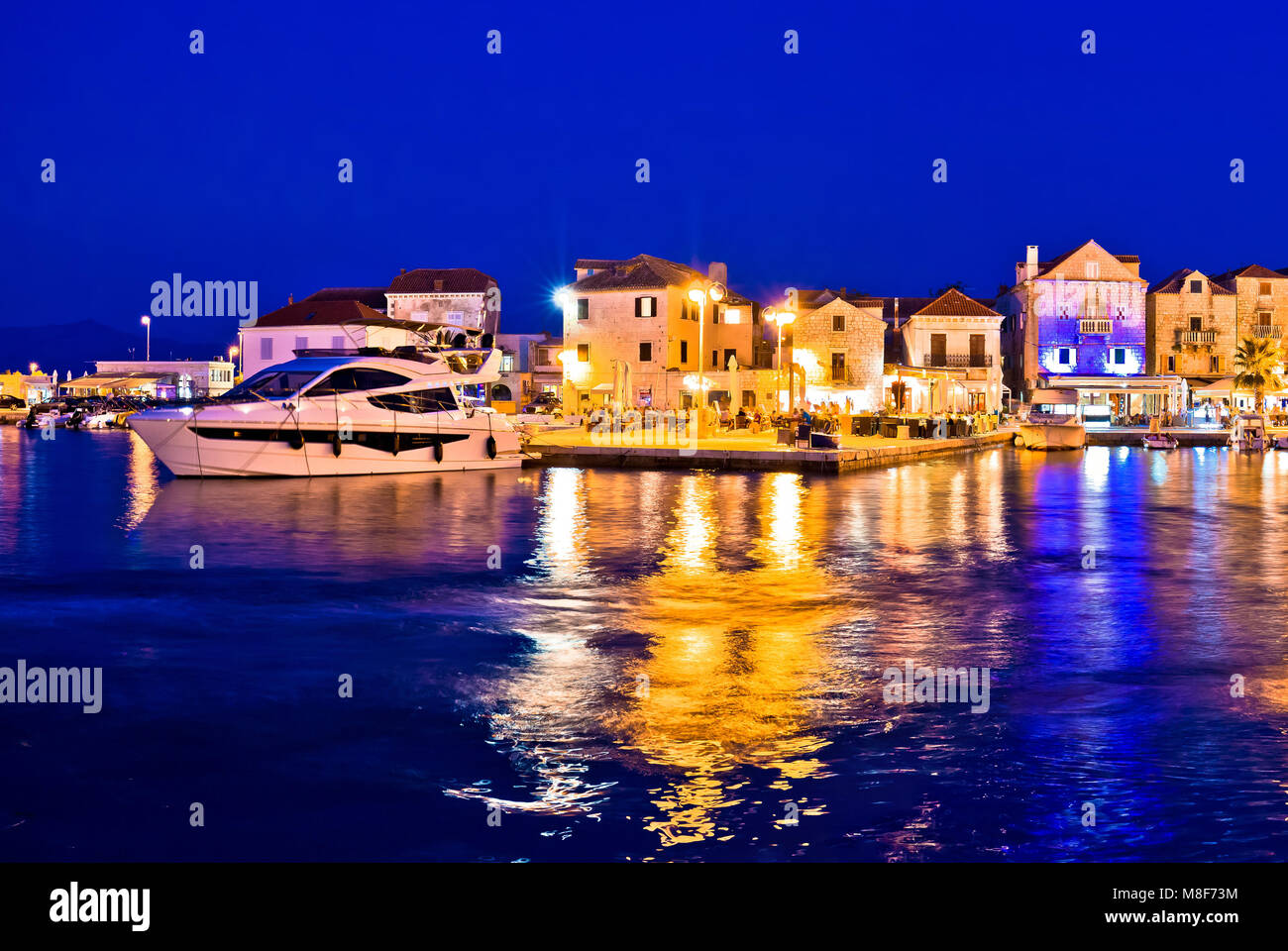 Supetar waterfront evening panoramic view from sea, island of Brac ...