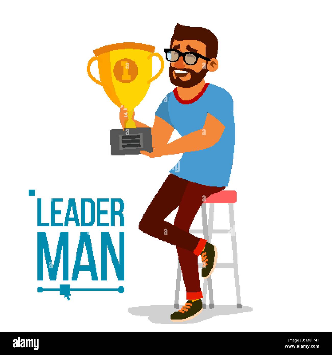Attainment Concept Vector. Businessman Leader Holding Winner Golden Cup ...