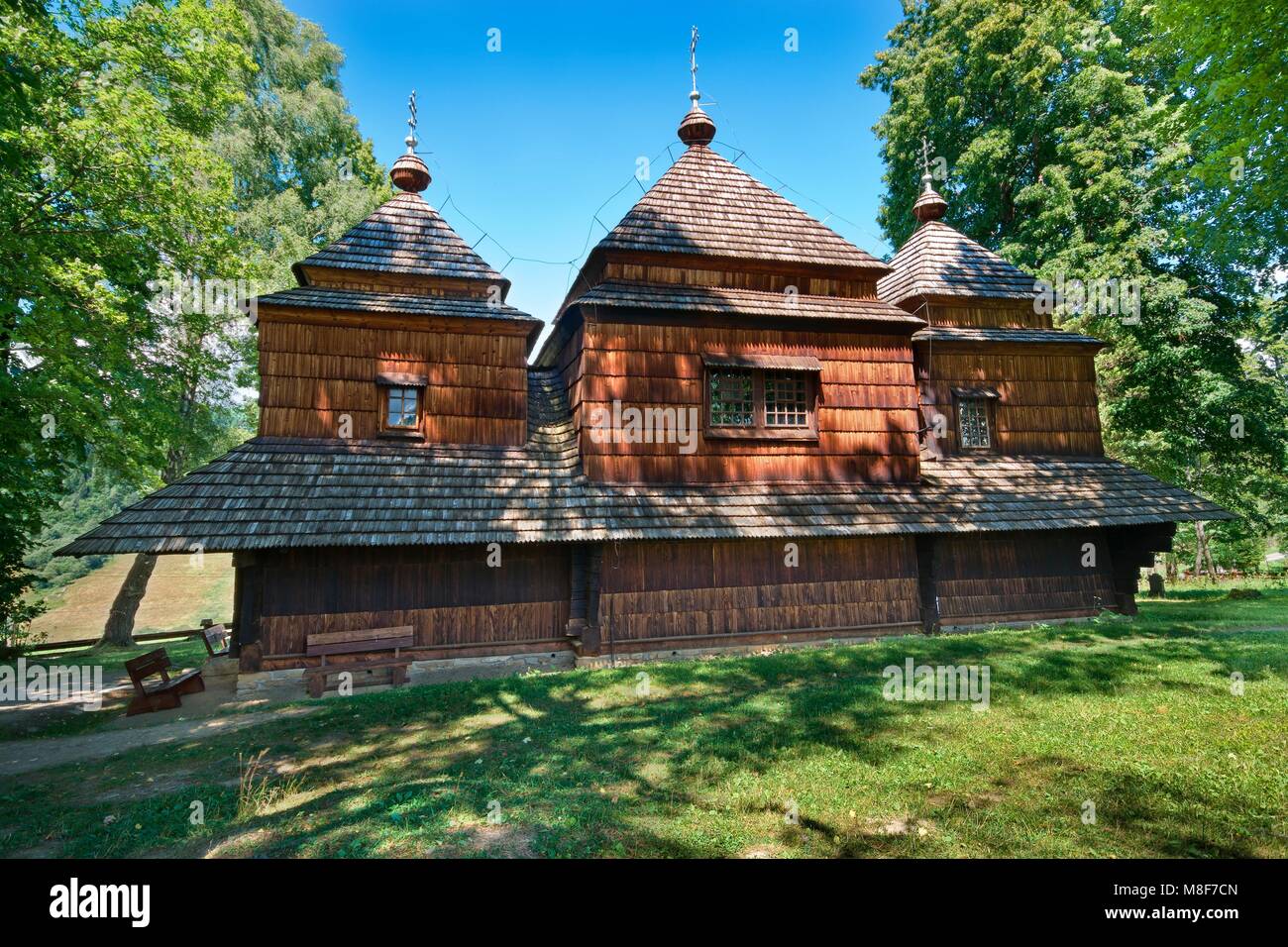 Old wooden Orthodox church in Smolnik, Bieszczady, Poland Stock Photo ...