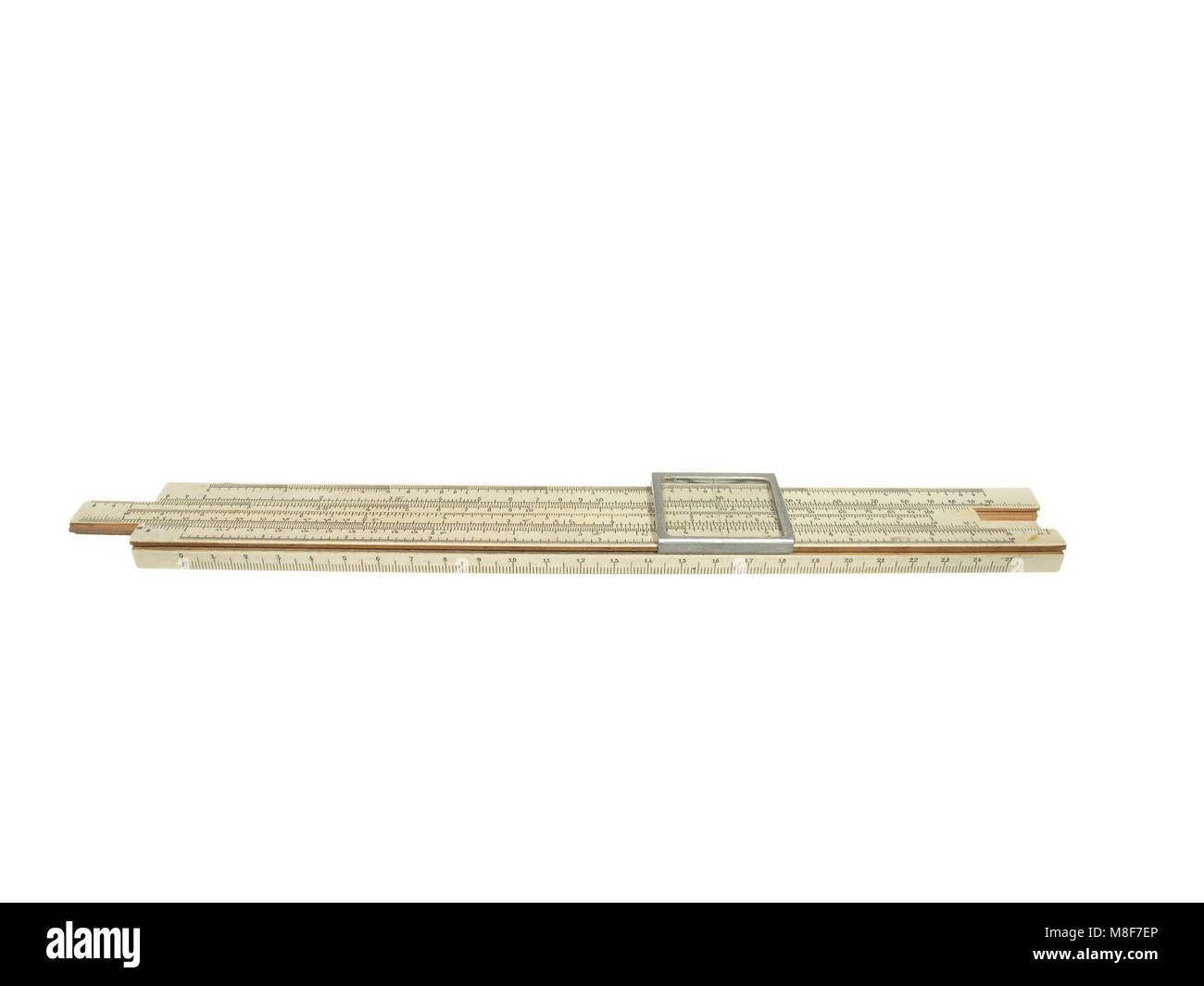 old logarithmic ruler for arithmetic calculations isolated on a white ...