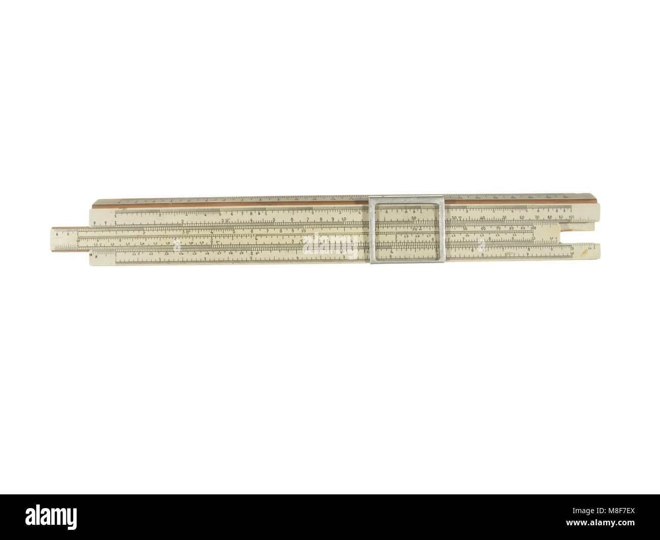 old logarithmic ruler for arithmetic calculations isolated on a white ...