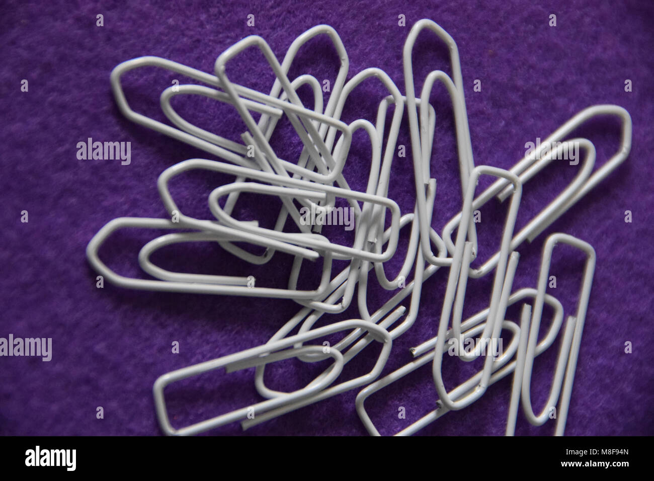 unusual presentation of white paperclips Stock Photo - Alamy