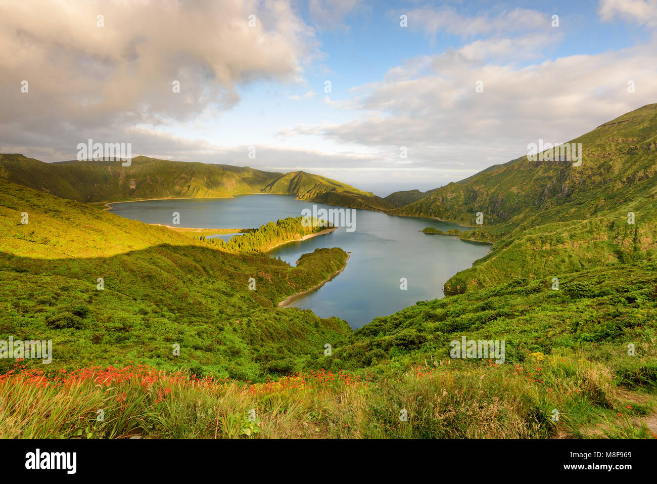 Panoramic landscape from Azores lagoons. The Azores archipelago has ...
