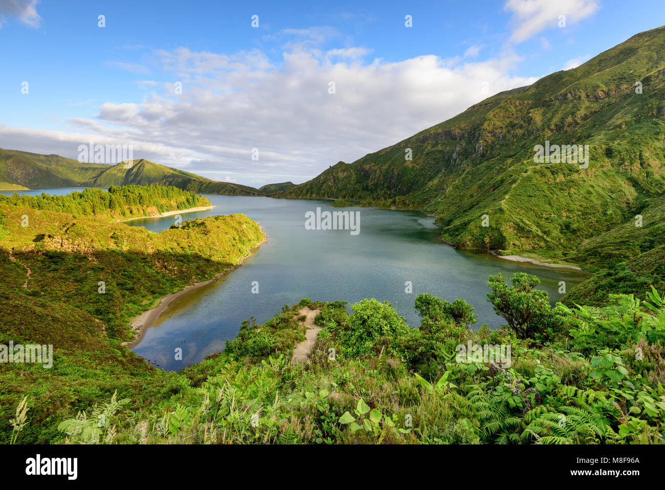 Panoramic landscape from Azores lagoons. The Azores archipelago has ...