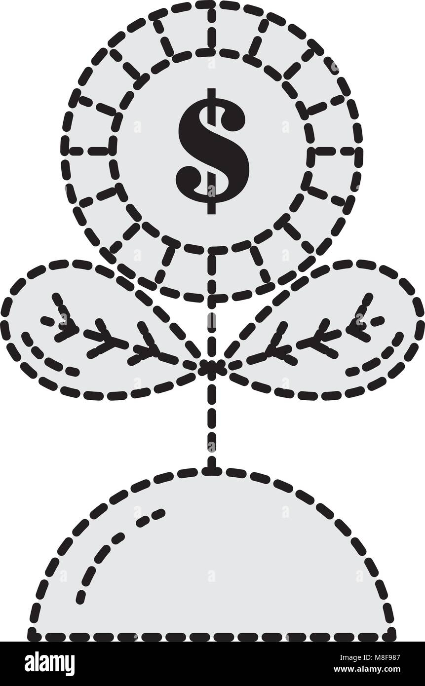 dotted shape coin flower money with leaves inside ground Stock Vector ...