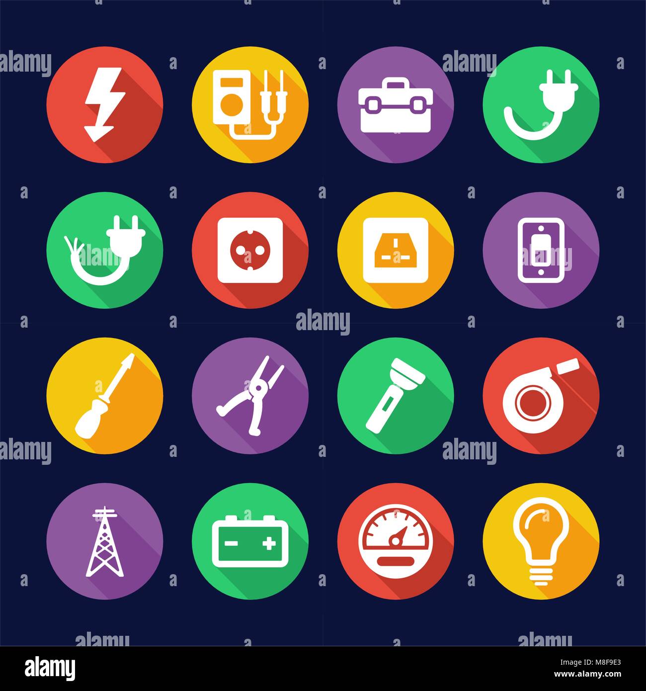 Electrician Icons Flat Design Circle Stock Vector Image & Art - Alamy
