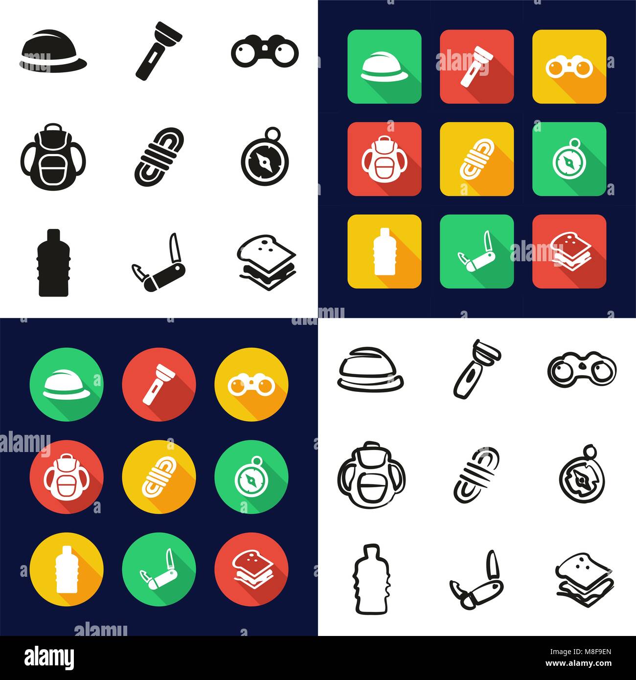 Expedition All in One Icons Black & White Color Flat Design Freehand Set Stock Vector Image ...