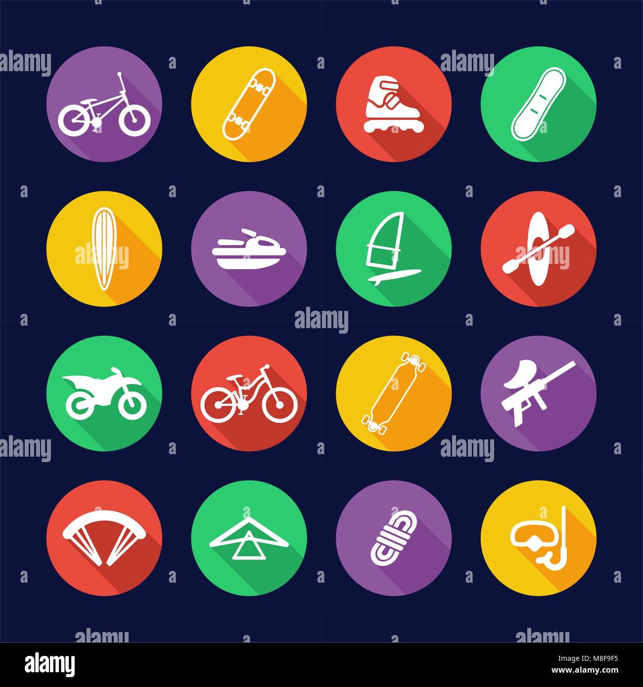 Extreme Sports Icons Flat Design Circle Stock Vector Image & Art - Alamy