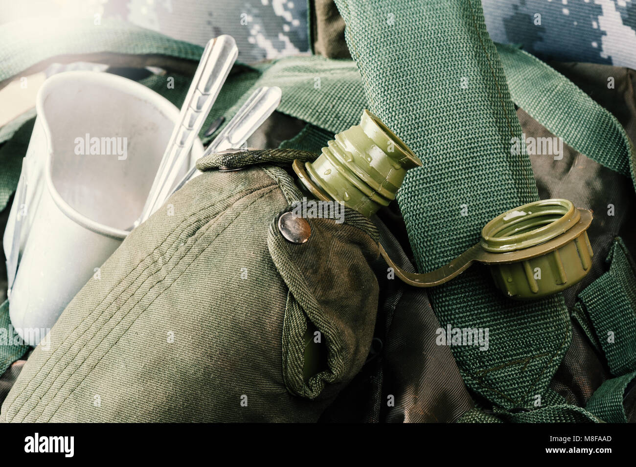 an empty military water canteen, military water bottle Stock Photo - Alamy