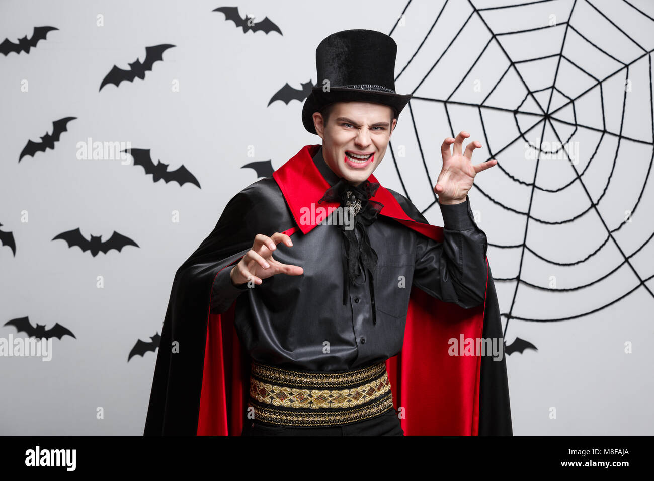 Vampire Halloween Concept - Portrait of Angry caucasian vampire ...