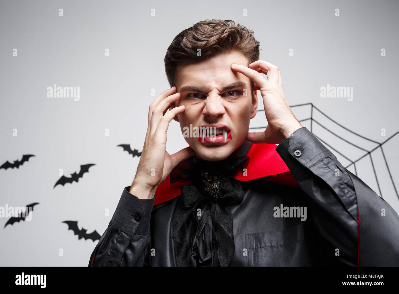 Vampire Halloween Concept - Portrait of Angry caucasian vampire ...