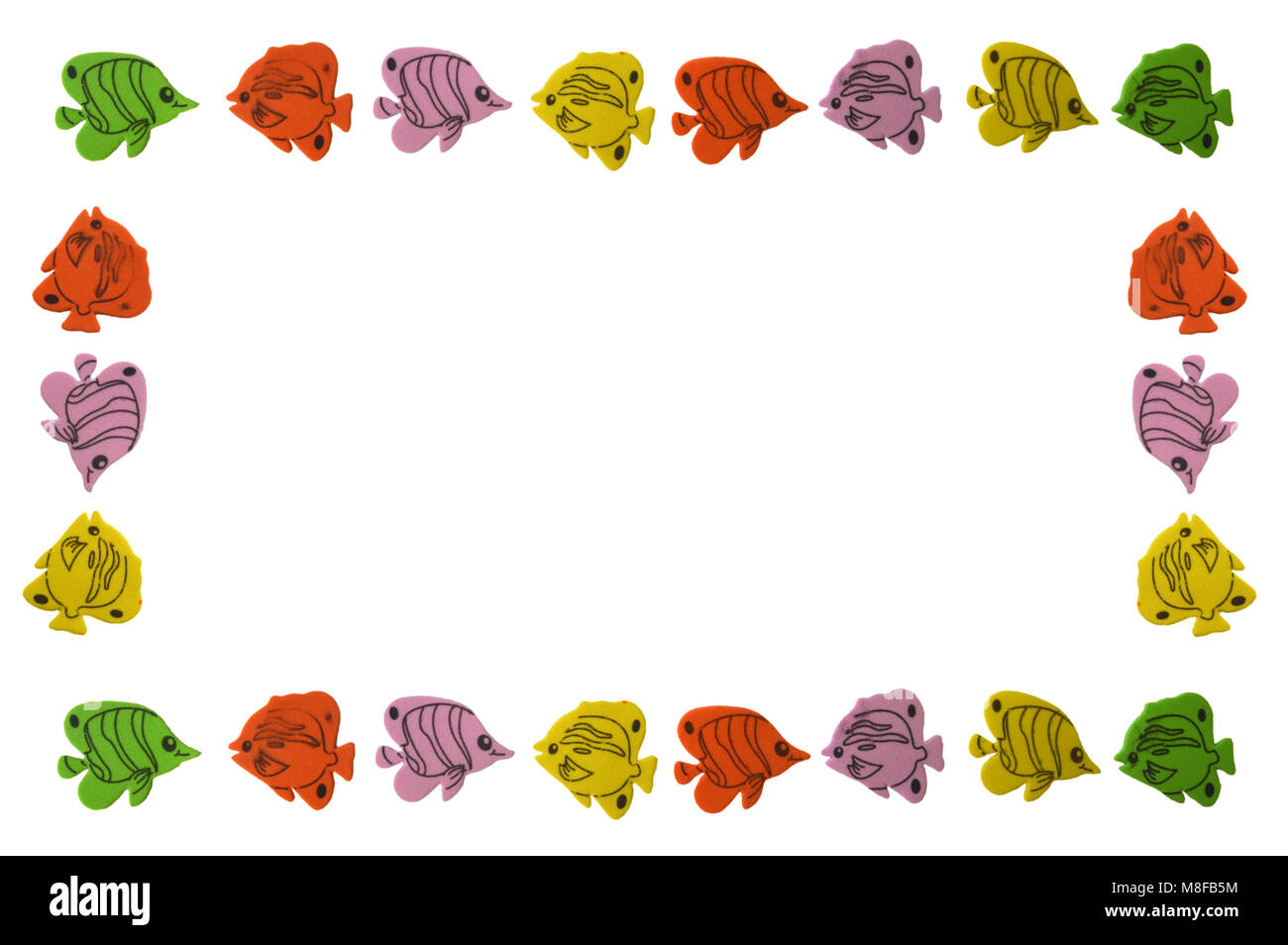 border formed by goldfishon white background Stock Photo - Alamy