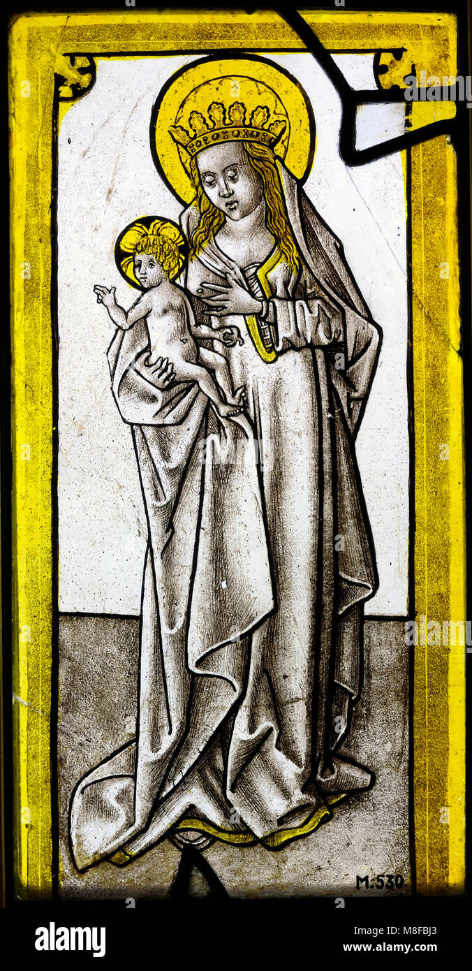 Mary and Child (Maria lactans). Stained glass. Cologne, c. 1500. Germany. Schnütgen Museum ...