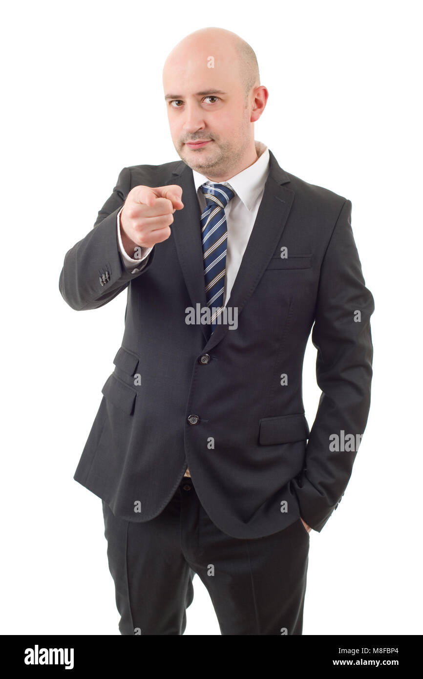 mad business man pointing, isolated on white Stock Photo - Alamy