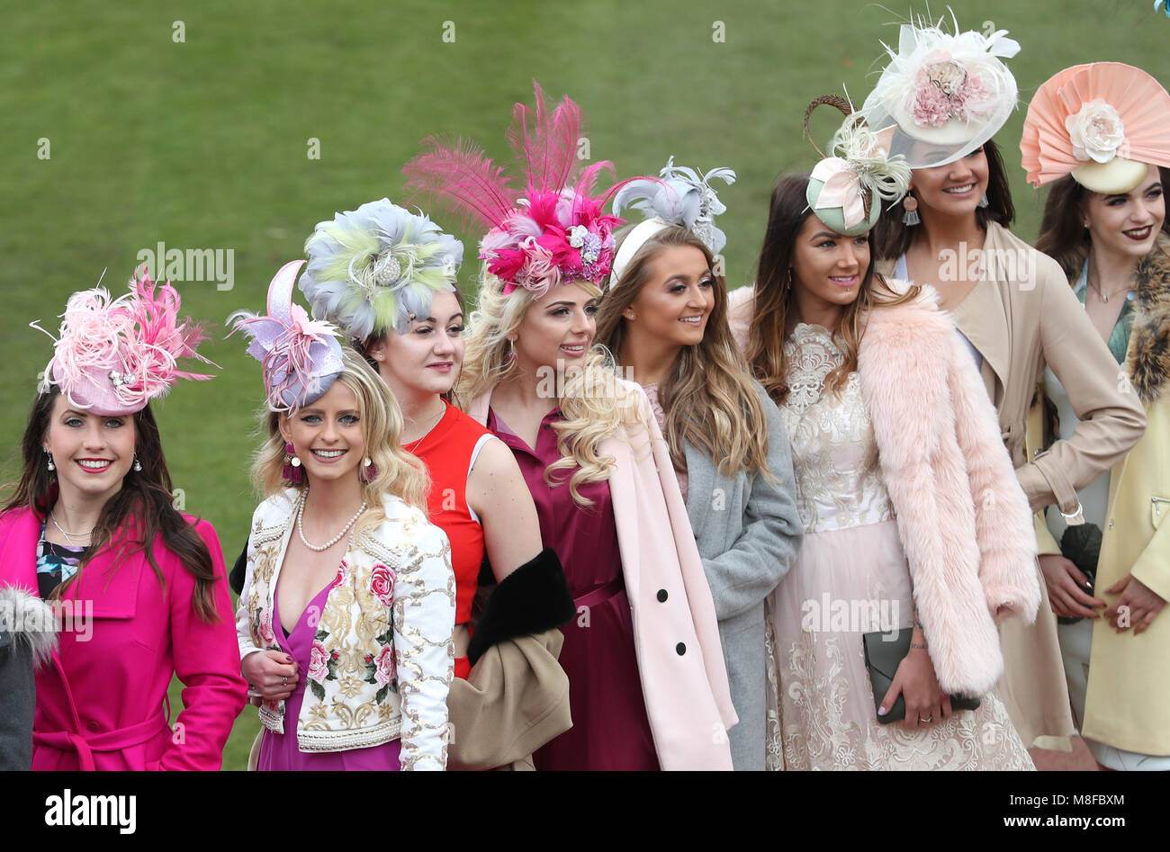 Miss Cheltenham finalists line up during Ladies Day of the 2018 ...