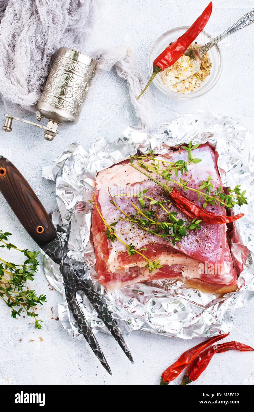 raw meat with aroma spice and salt, stock photo Stock Photo - Alamy