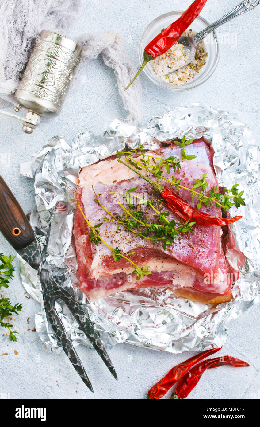 raw meat with aroma spice and salt, stock photo Stock Photo - Alamy