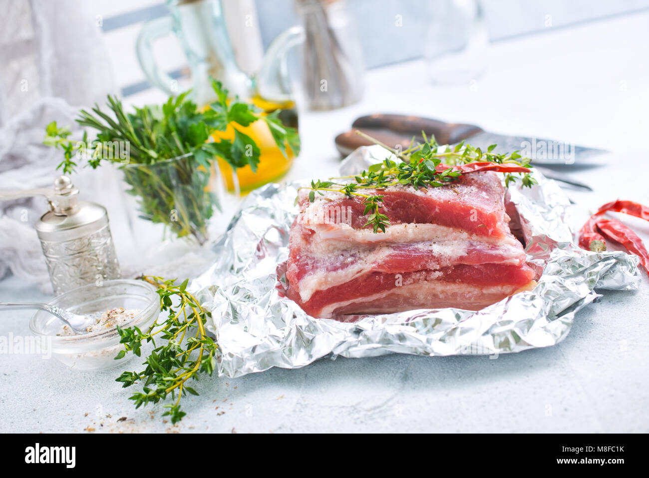 raw meat with aroma spice and salt, stock photo Stock Photo - Alamy