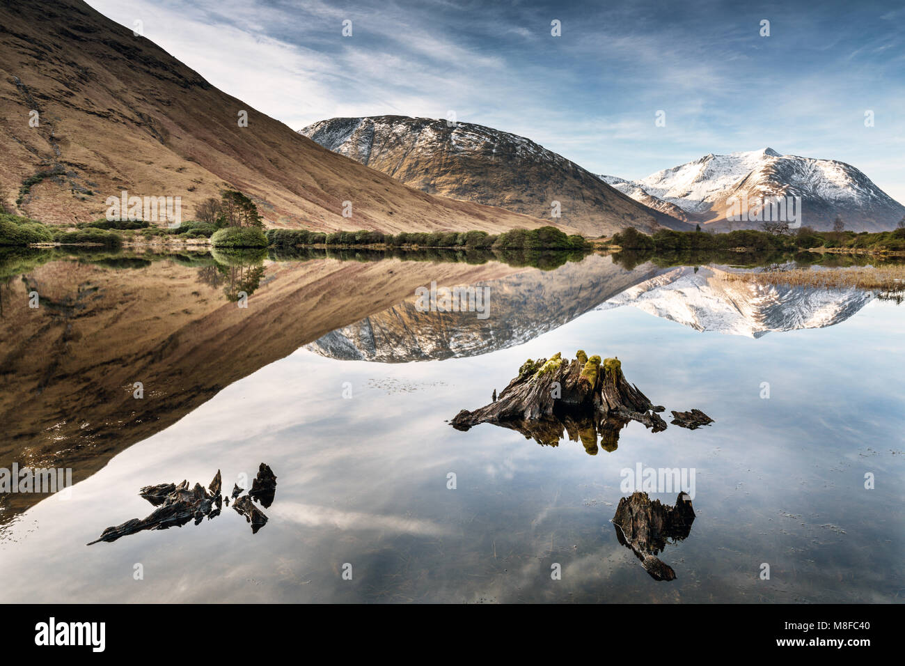 Reflections at Lochan Urr on a clear cold sunny Spring day, Glen Etive ...
