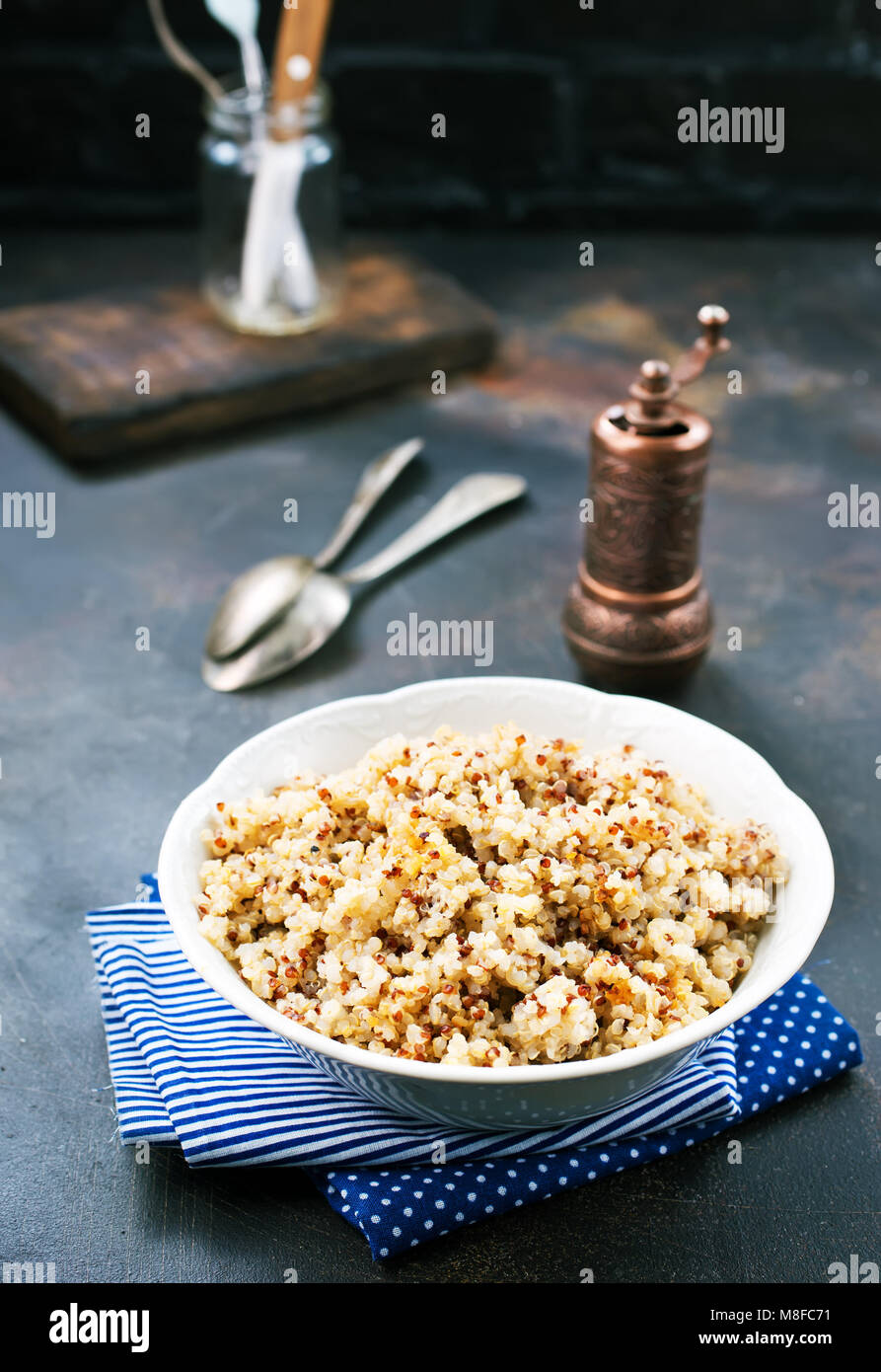 boiled quinoa in white bowl, stock photo Stock Photo - Alamy