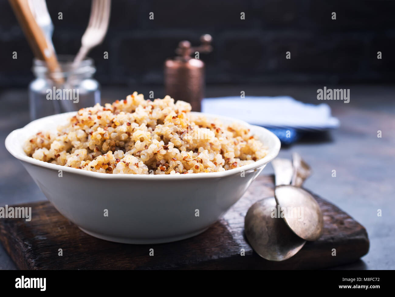 boiled quinoa in white bowl, stock photo Stock Photo - Alamy
