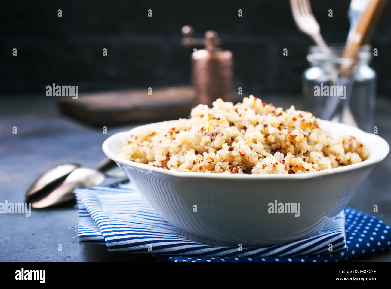 boiled quinoa in white bowl, stock photo Stock Photo - Alamy