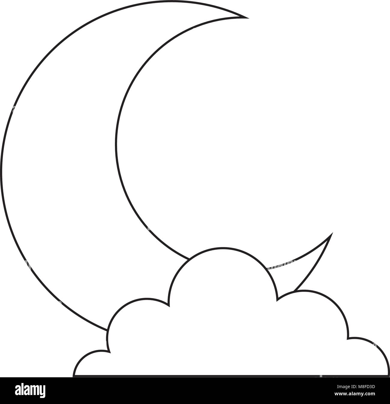 night moon cloud dark scene image vector illustration outline image ...