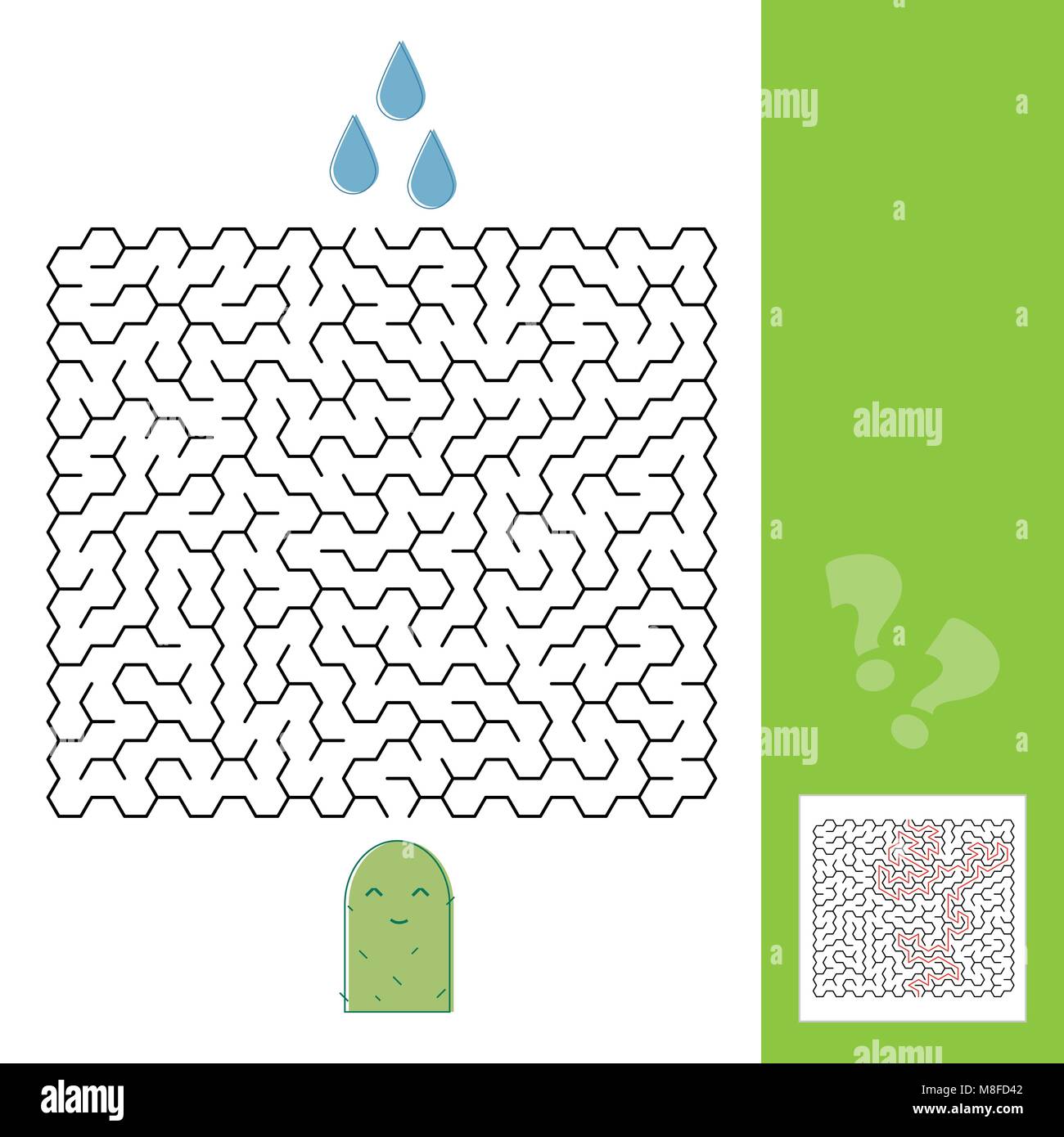 Cactus and water maze game for younger kids with a solution - Vector ...
