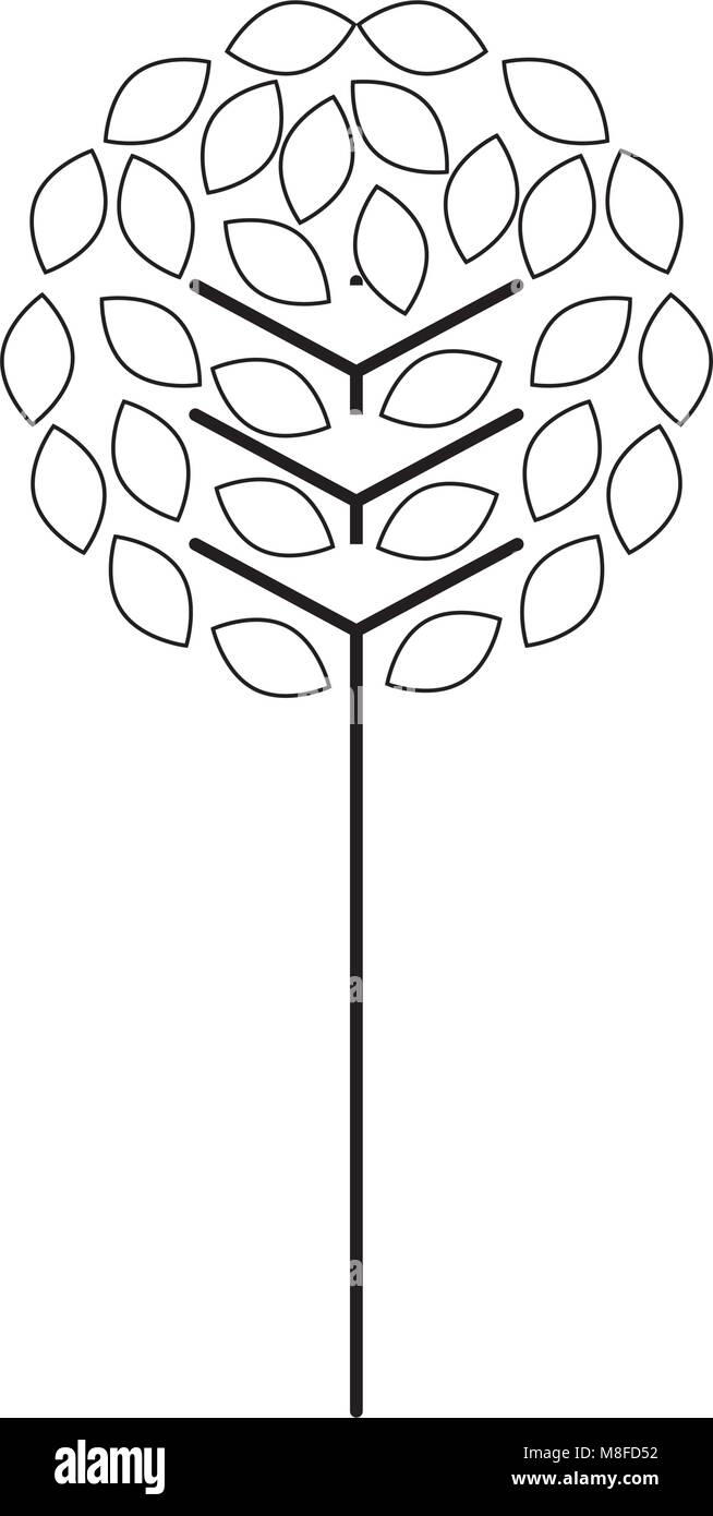 cute round tree autumn leaves natural vector illustration outline image ...