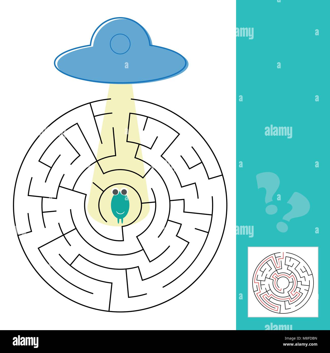 Labyrinth maze game with solution. Help alien to find path to UFO ...