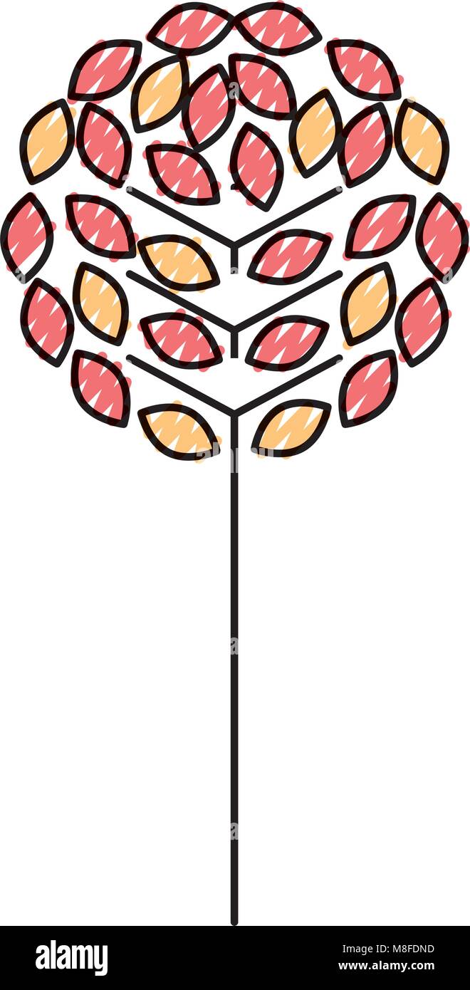 cute round tree autumn leaves natural vector illustration drawing color ...