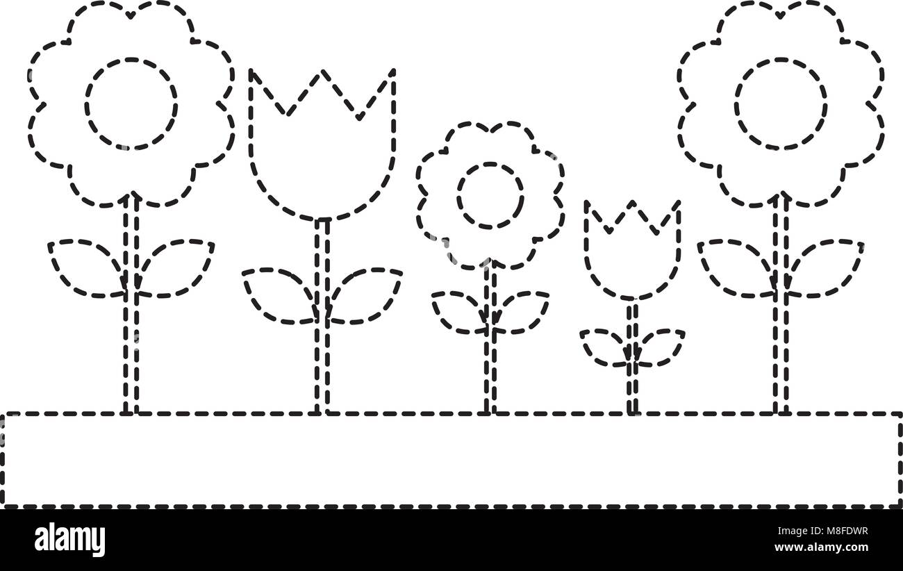 cute flowers natural leaves decoration vector illustration dotted line ...