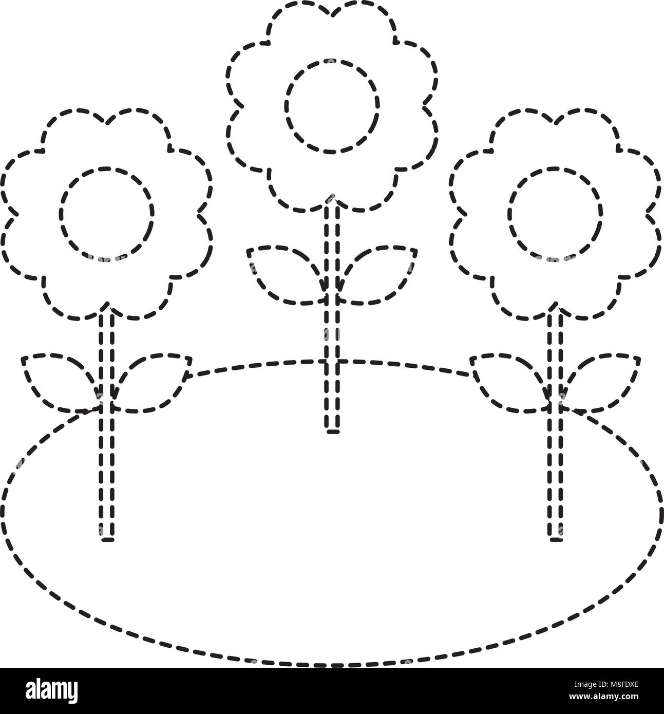 natural flowers petal leaves ornament vector illustration dotted line ...