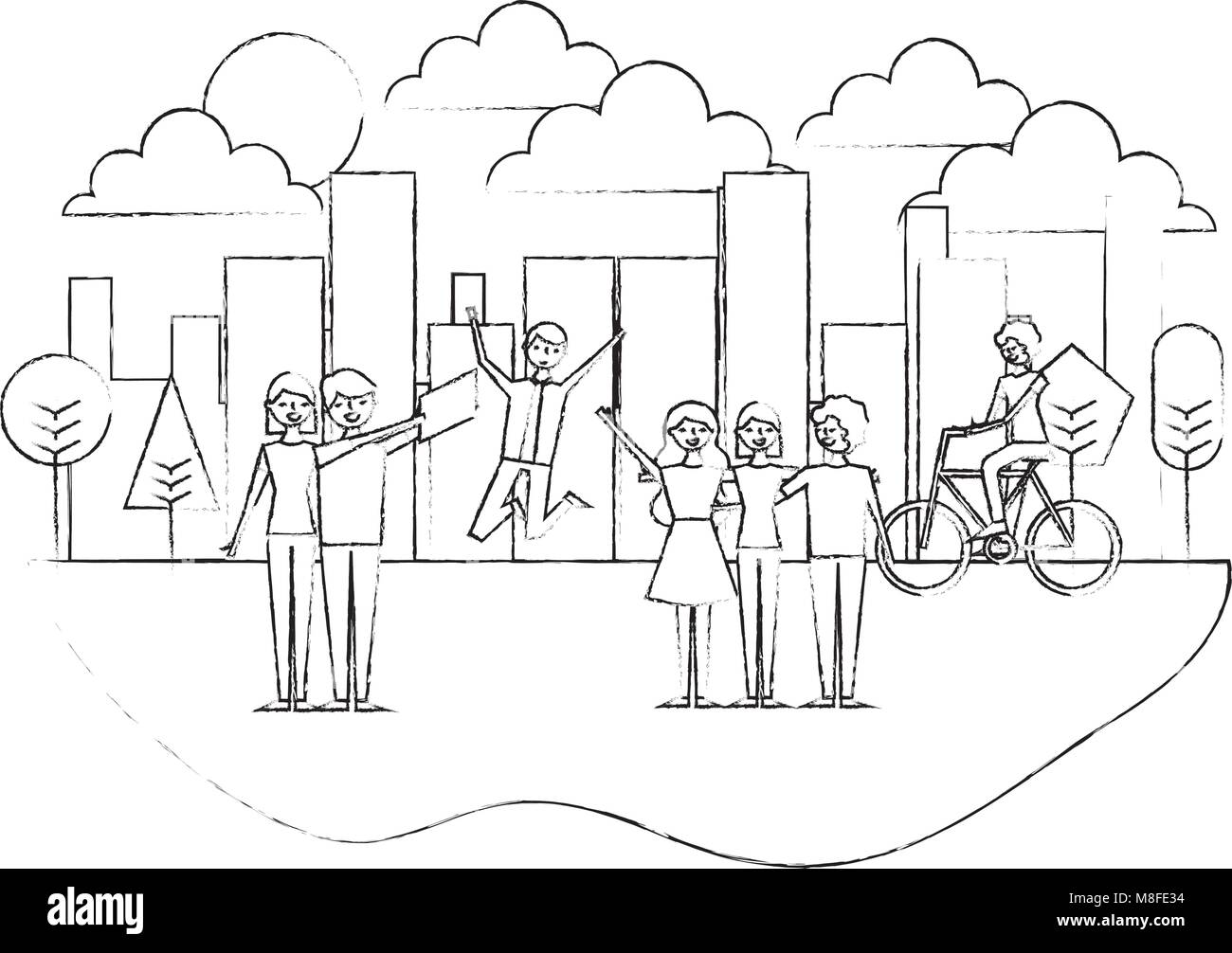 people making differents acitivites in the park urban landscape vector ...
