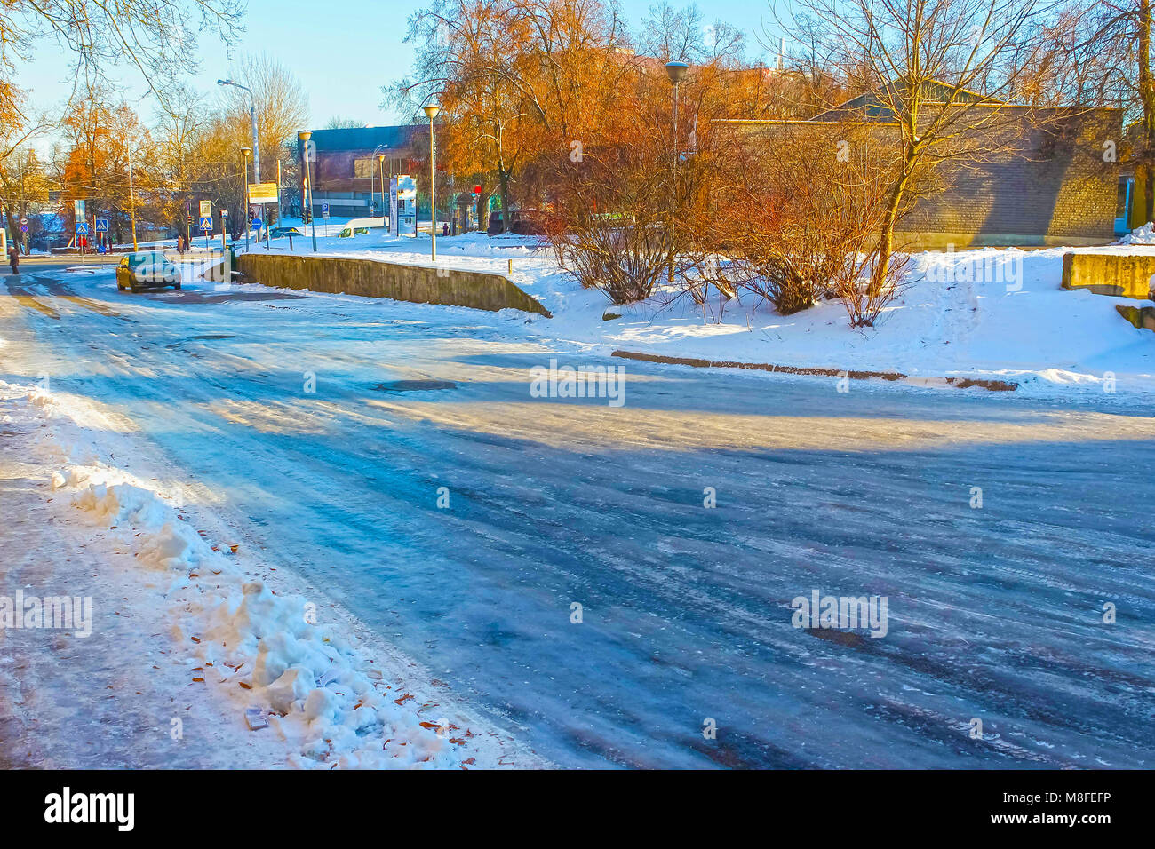 Icy road in winter Stock Photo - Alamy