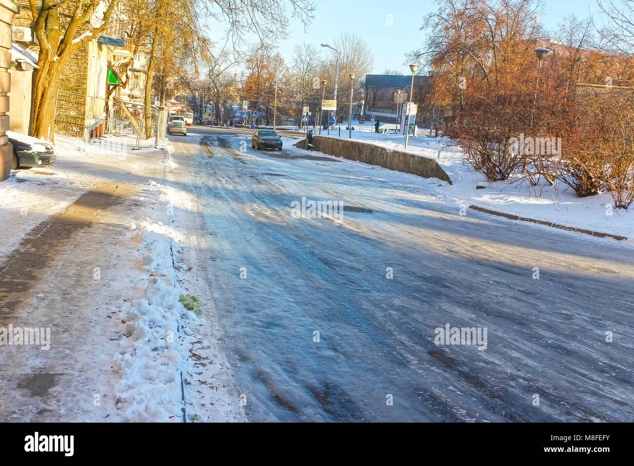 Icy road in winter Stock Photo - Alamy