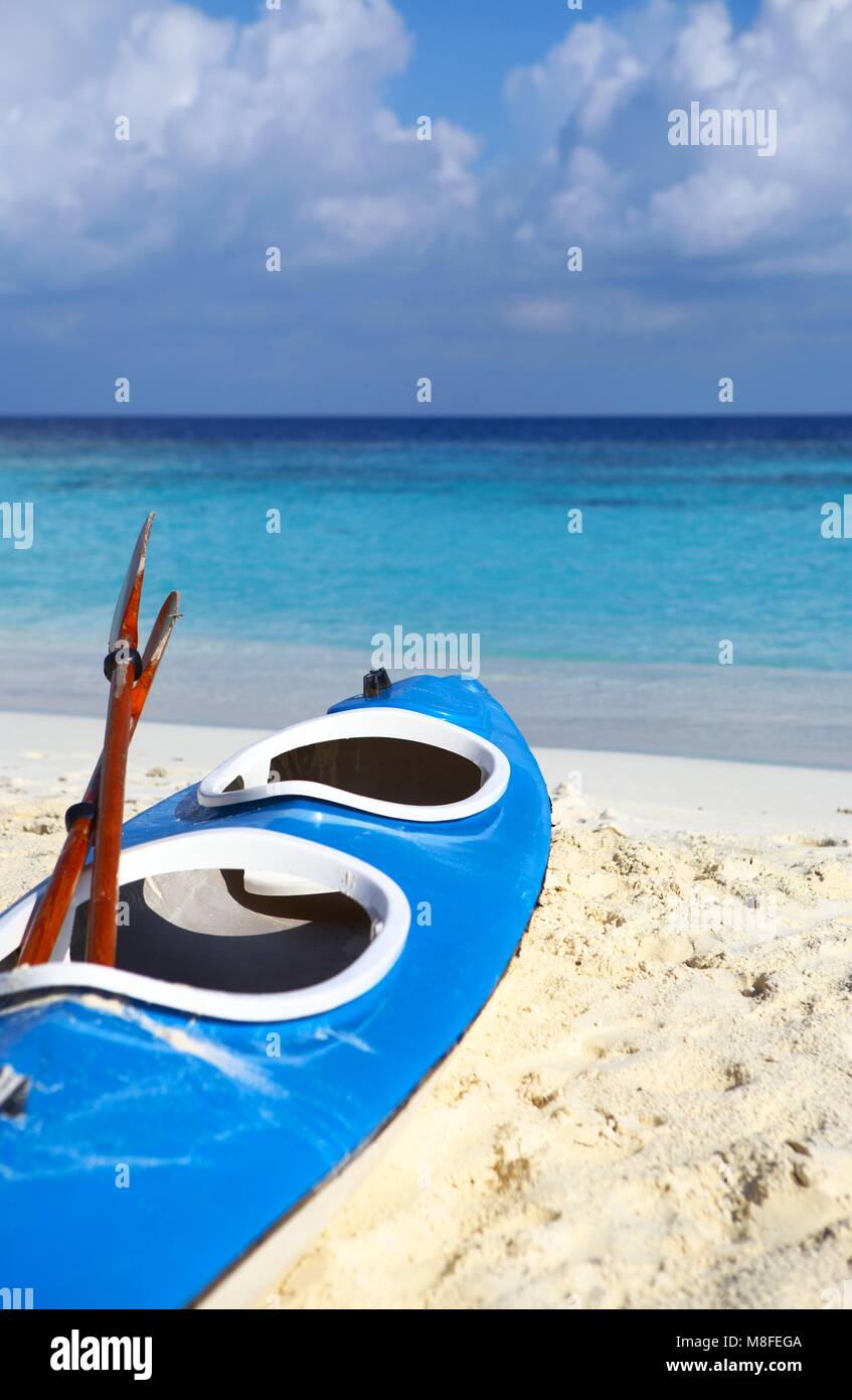 Paddle blue boat is on a sandy beach Stock Photo - Alamy