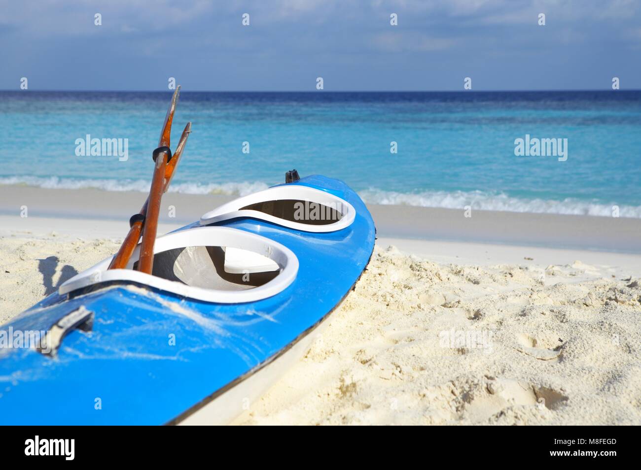 Paddle blue boat is on a sandy beach Stock Photo - Alamy