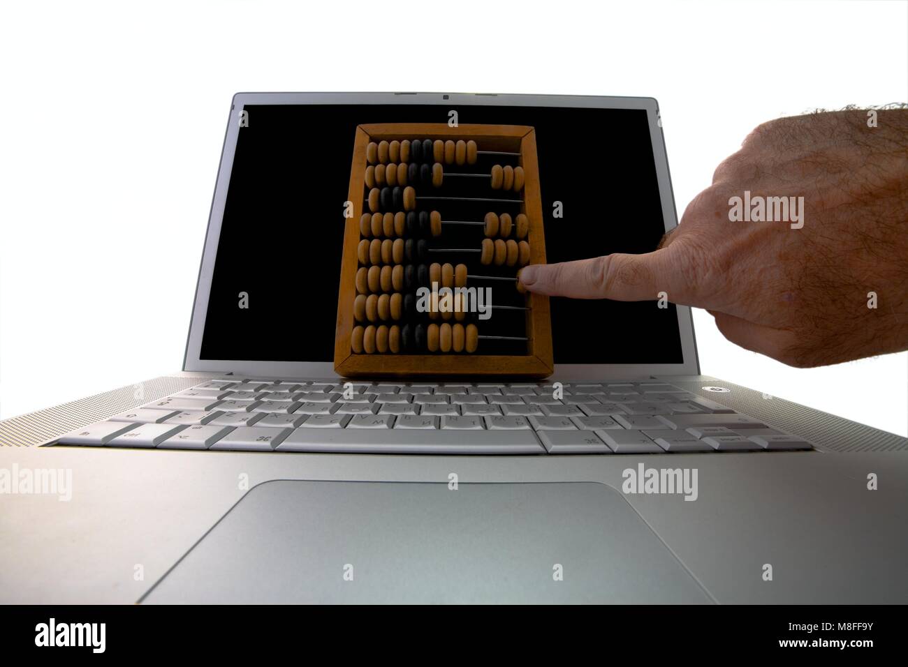 Computer as a rack for an abacus isolated on a white background Stock ...