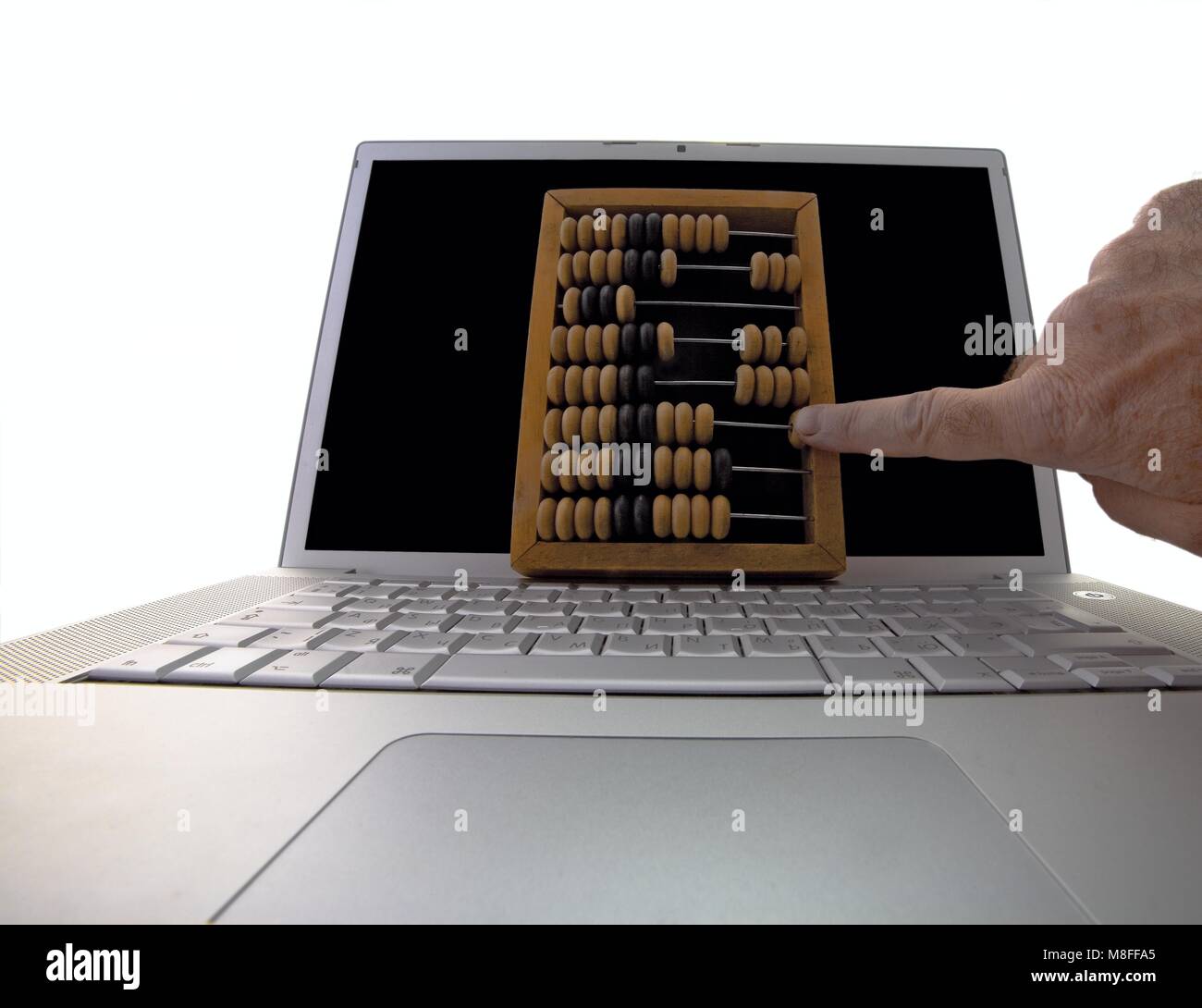 Computer as a rack for an abacus isolated on a white background Stock ...