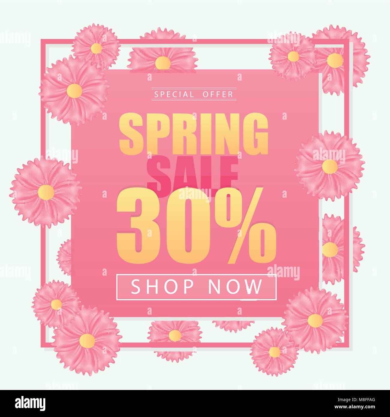 Spring sale background banner with beautiful colorful pink flower ...