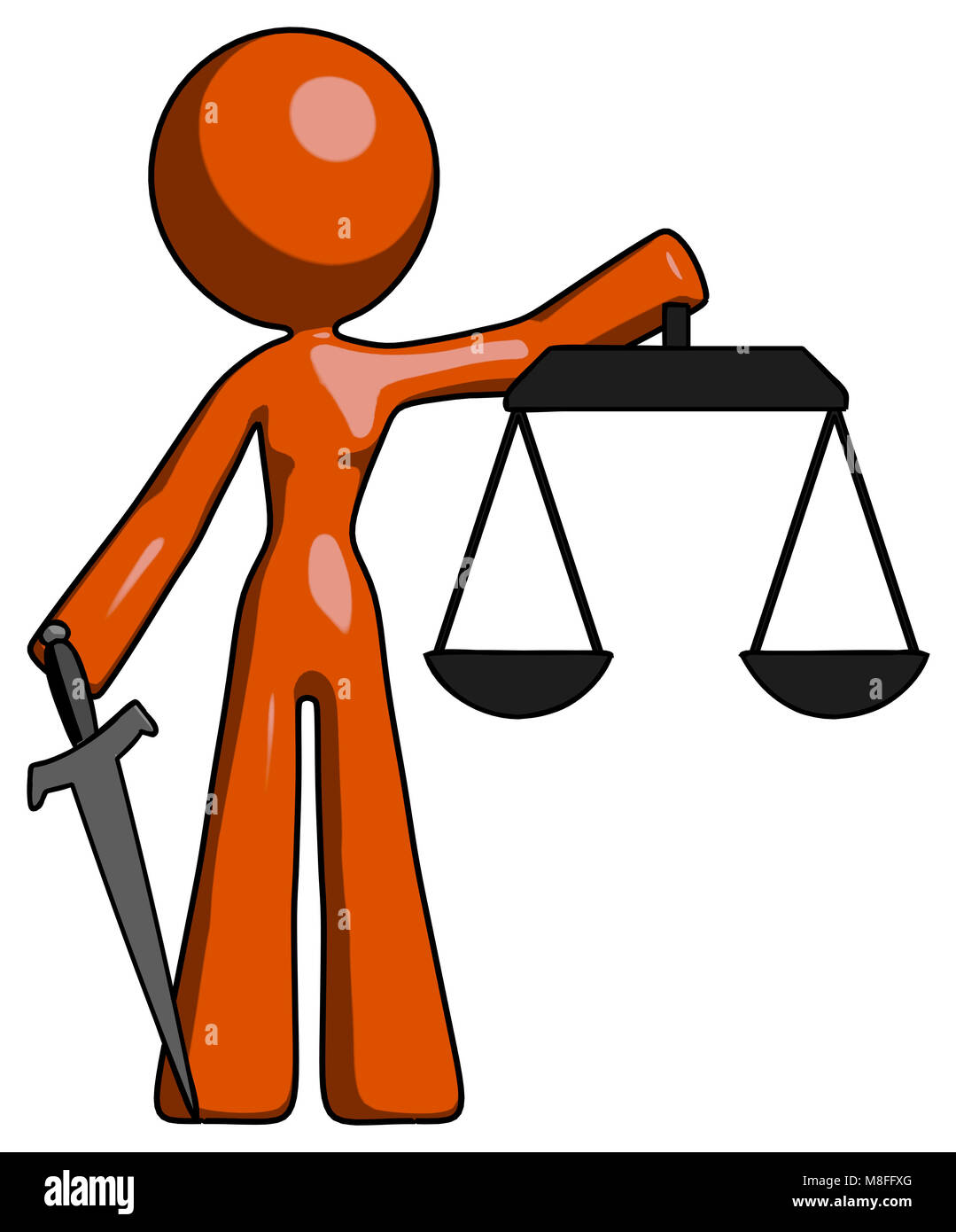 Orange design mascot woman justice concept with scales and sword ...