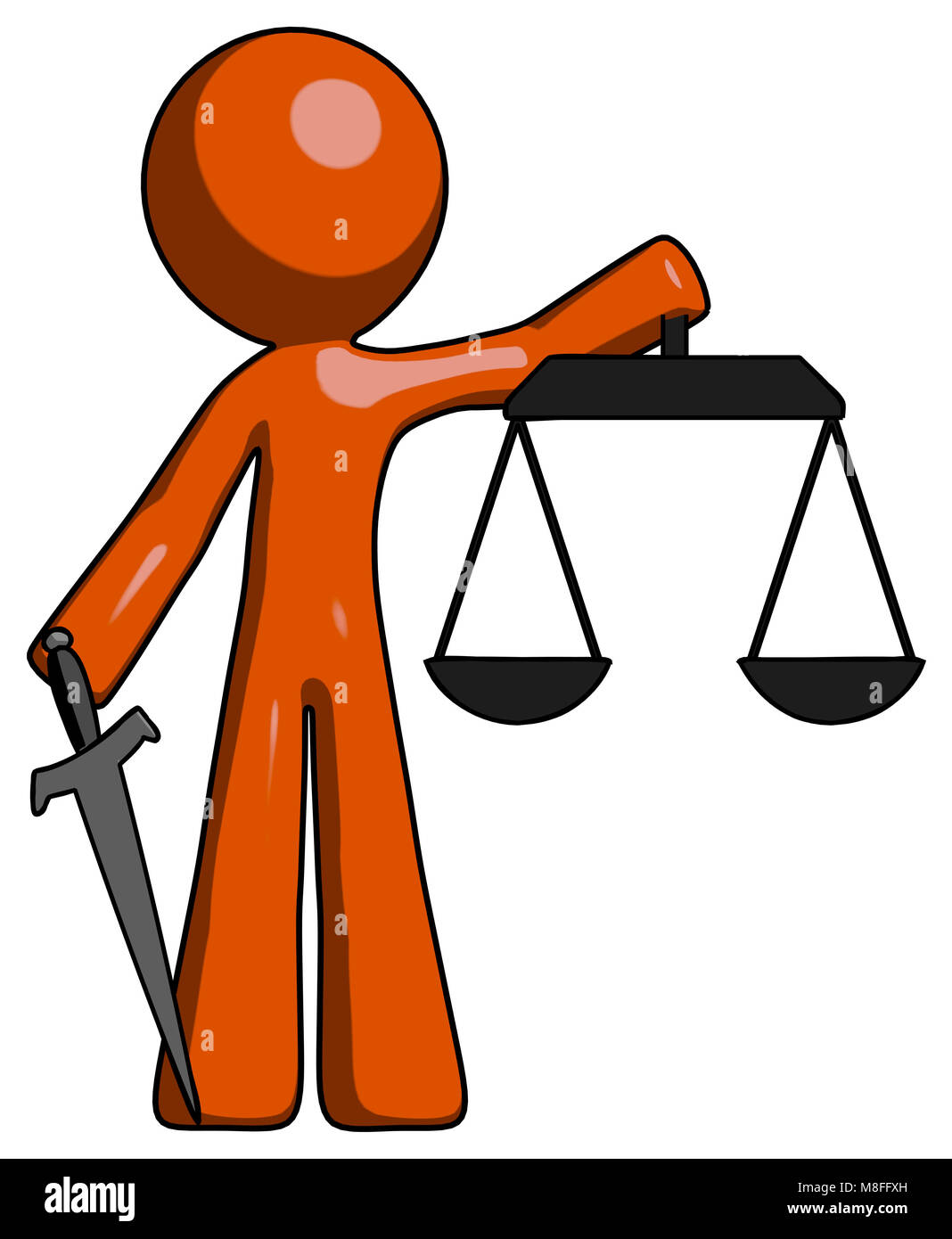 Orange design mascot man justice concept with scales and sword ...