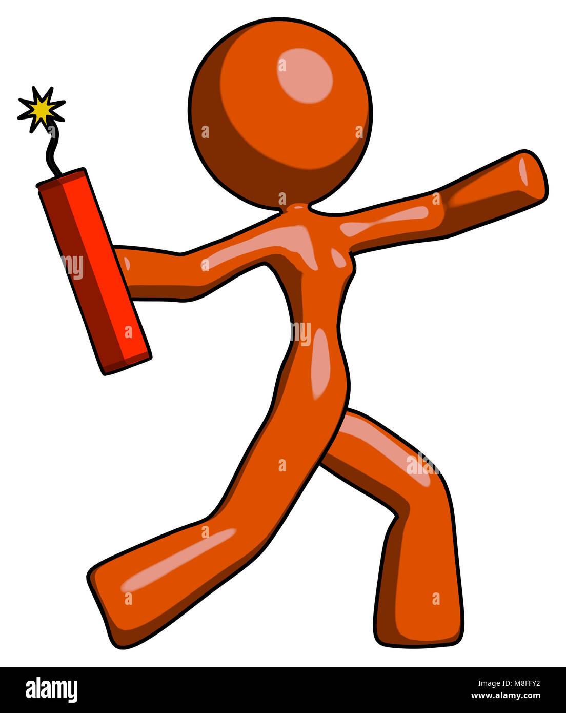 Orange design mascot woman throwing dynamite Stock Photo - Alamy