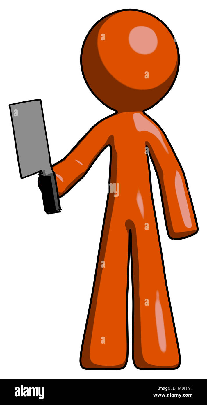 Orange design mascot man holding meat cleaver Stock Photo - Alamy